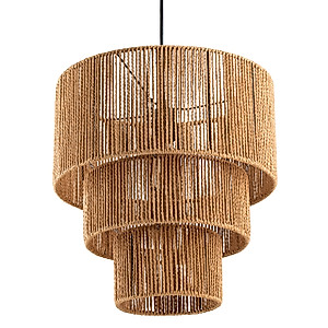 c cattleya 3-Tiered Large Farmhouse Chandelier Lighting, Natural Paper Rope Hanging Pendant Lights, Hand-woven Ceiling Light Fixture Chandeliers for Kitchen Dining Room Bedroom Hallway Entryway