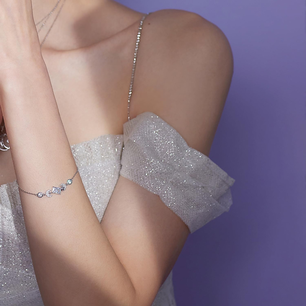 Meissa Bracelet for Women Crystal Bracelet Sterling Silver Charm Bracelet Rose Gold Bracelet Friendship Bracelet 6 to 7.6 Inches