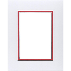 Pack of 5 11x14 White & Bright Red Double Picture Mats Cut for 8x10 Pictures