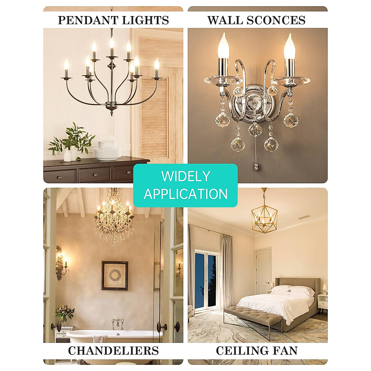 E12 100W Equivalent Frosted LED Candelabra Bulb CA10, Dimmable Small Base for Chandeliers, Ideal for Living Rooms, Dining Areas, and Hallways, Energy-Efficient for Cozy Indoor Lighting