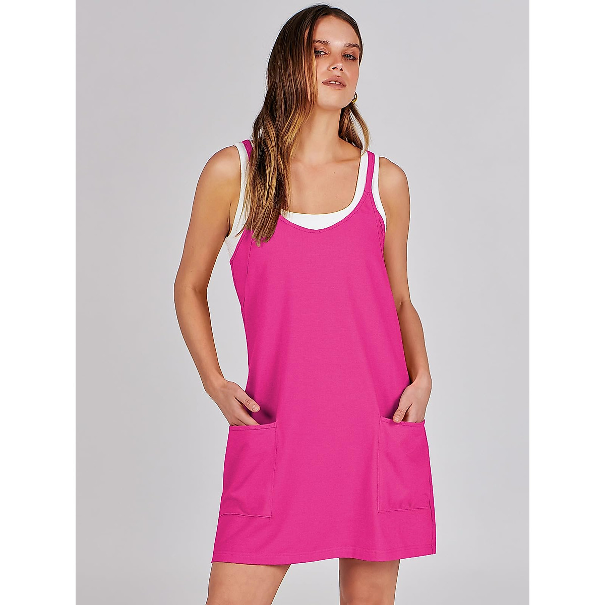 ANRABESS Women Summer Mini Romper Dress Workout Tennis Active Sports Athletic Outfits Built in Shorts Trendy Vacation Hot Pink X-Large