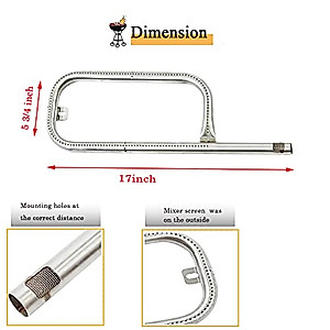 FIRXZYMZ 60040 Grill Burner for Weber Q100, Q120, Q1000, Q1200, Baby Q Gas Grills, 17inch Stainless Steel Replacement Part 69957/45657 for 386001, 386002, 516002, 516001, 50060001, 51060001