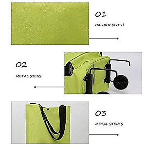 Nataliey 2 in 1 Grocery Cart with Wheels,Foldable Shopping Bags with Zipper,Waterproof Trolley Bag Folding Utility Shopping Cart for Women or Men Travel Home Kitchen,Black