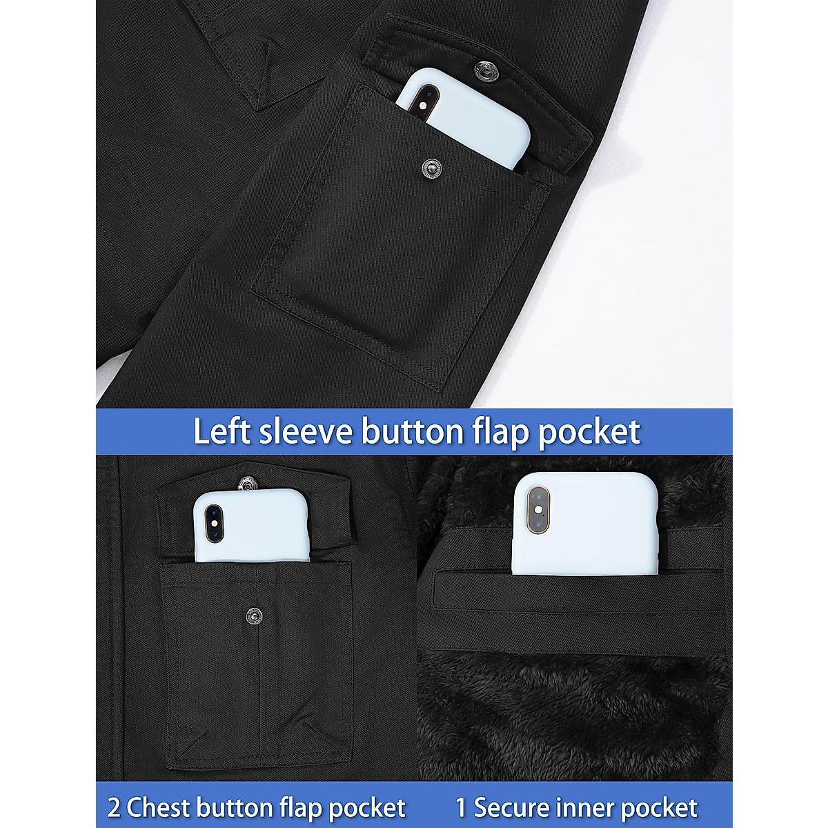 TACVASEN Mens Winter Jacket Fleece Warm Jackets Winter Coats for Men Military Work Coat with Hooded Black L