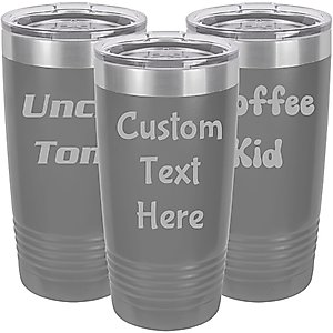 OEZZO Customized Tumblers, Double Wall Personalized Bottles with Splash and Leak Proof Upgraded Slider Lid, Laser Engraved Text on One or Two Sides (20oz, Gray)