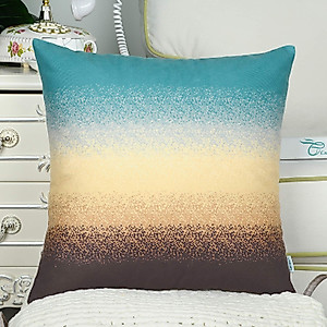 CaliTime Pack of 2 Cozy Fleece Throw Pillow Cases Covers for Couch Bed Sofa Farmhouse Modern Gradient Ombre Rainbow Stripes 20 X 20 Inches Teal to Coffee