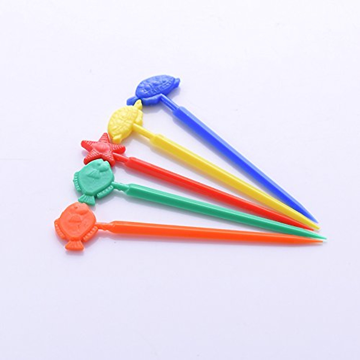 MXY Colorful Food Fruit Picks for Bento Box Cake Snack Forks Resuable Cute Design Hippo Fish Crab Turtle Starfish Set of 20 Pieces Pack of 2 Round Boxes