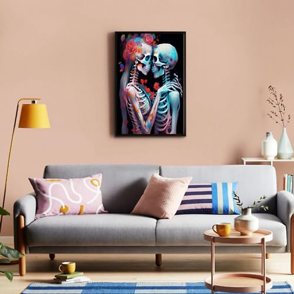 YEEWArt Day of The Dead Diamond Art Painting Kits for Adults Skeleton Couple Kissing Full Drill Diamond Dots Art for Beginners Round 5D Paint with Diamonds Pictures Gem Art Painting Kits 20x24inch