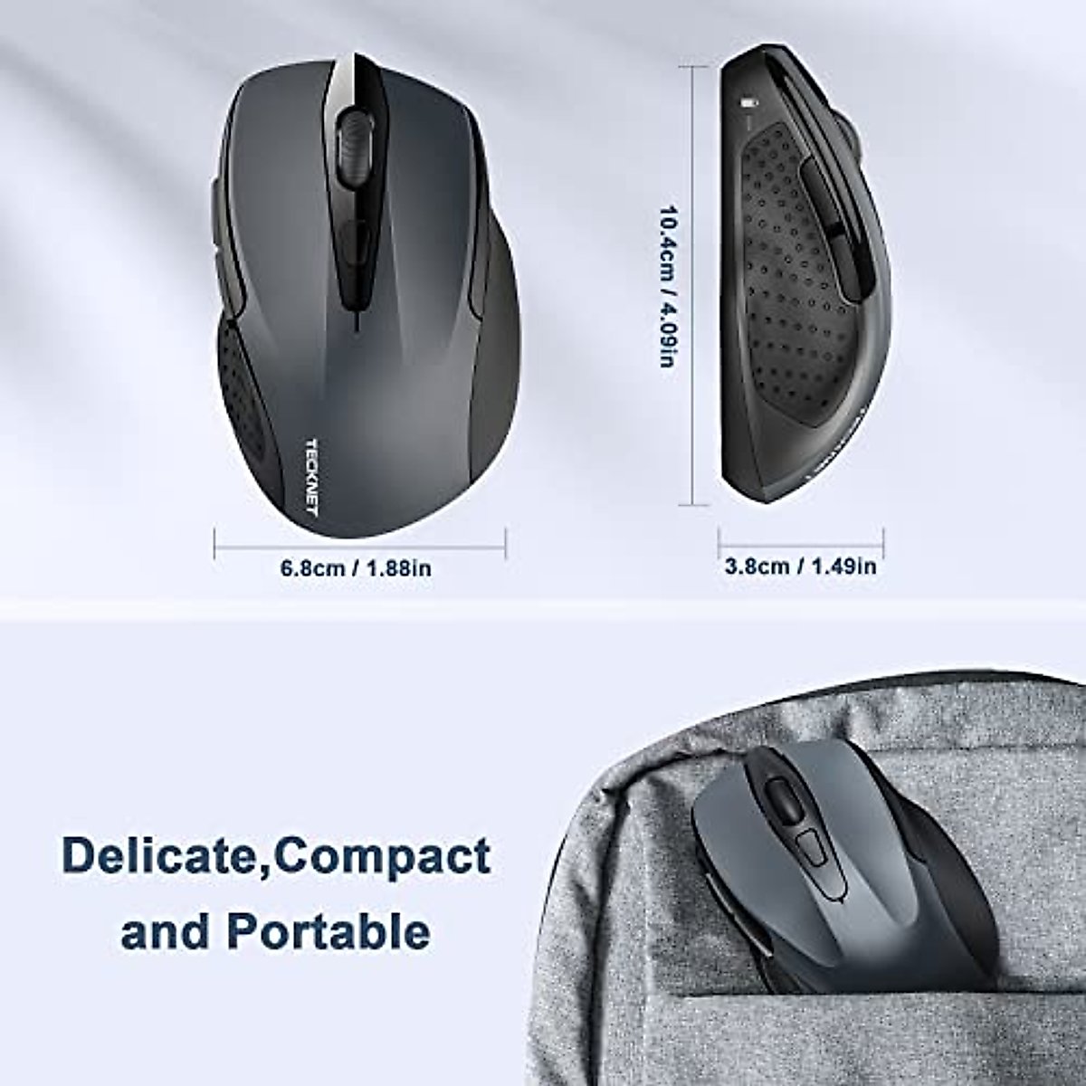 TECKNET Wireless Mouse, 2.4G Ergonomic Optical Mouse with USB Nano Receiver for Laptop, PC, Computer, Chromebook, Notebook, 6 Buttons, 24 Months Battery Life, 2600 DPI, 5 Adjustment Levels