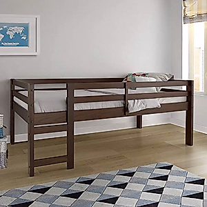 Walker Edison Alexander Classic Solid Wood Stackable Jr Twin over Low Loft Bunk Bed, Twin Size, Walnut