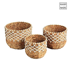 Eden Grace Handwoven Wicker Baskets, Twisted Weave with Macrame Accent - Round, Artisan Craftsmanship for Stylish Organization 1-Large