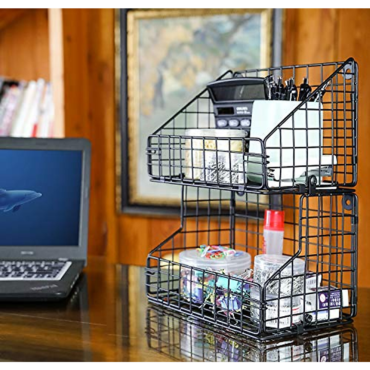 3 Tier Stackable Tea Bag Organizer with 5 Hooks Metal Wire Basket Coffee Condiment Snack Rack Holder Countertop Caddy Bin Wall Mount Shelf for Office Kitchen Cabinet Pantry Patent Desgin