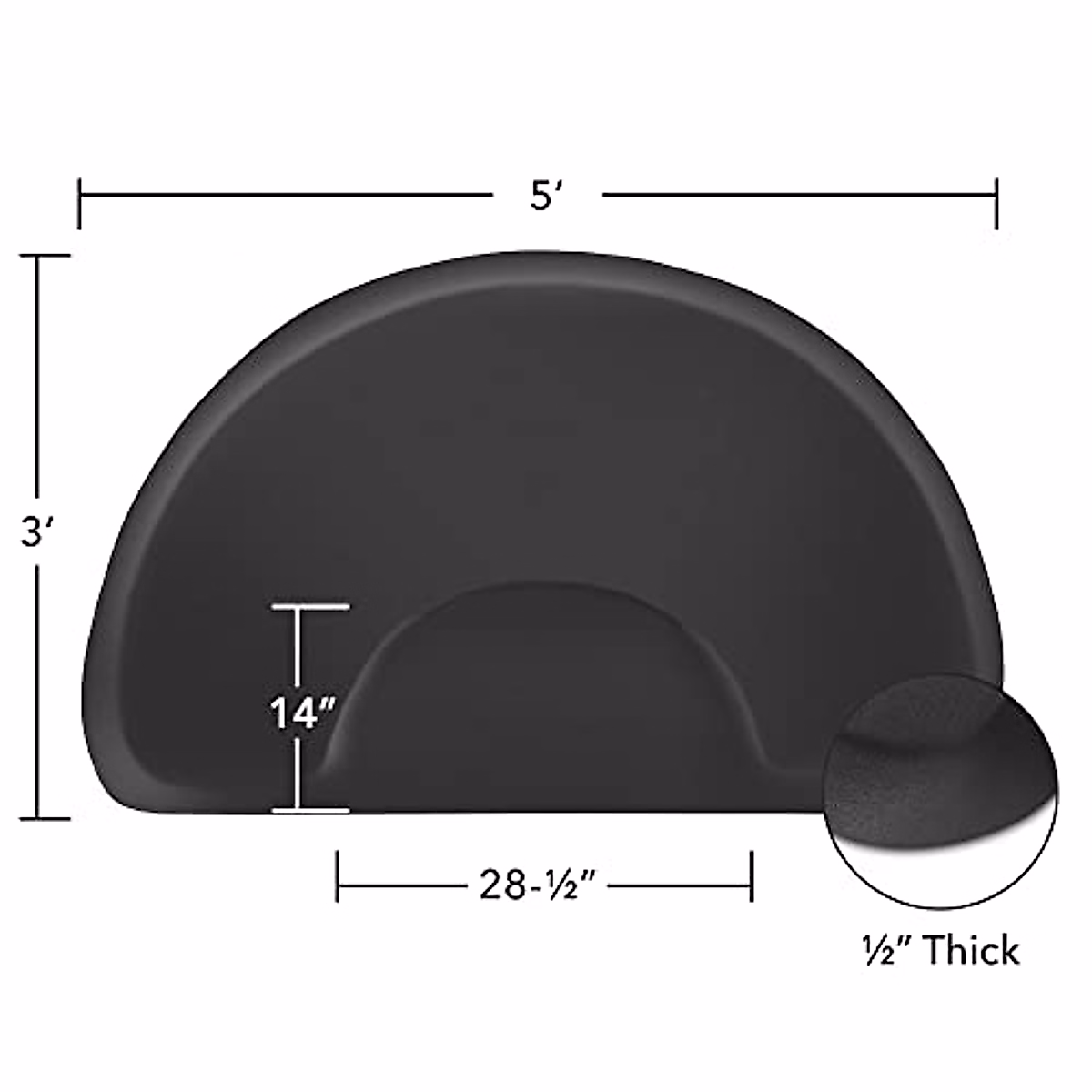 Saloniture 3 ft. x 5 ft. Salon & Barber Shop Chair Anti-Fatigue Floor Mat - Black Semi Circle - 1/2 in. Thick