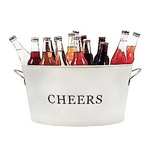 Twine Rustic Farmhouse Decor Ice Bucket & Galvanized Cheers Beverage Tub for Parties, 6.3 Gallons, Cream