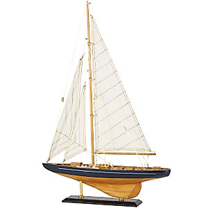 Deco 79 Wood Sail Boat Sculpture with Lifelike Rigging, 17" x 4" x 21", Beige