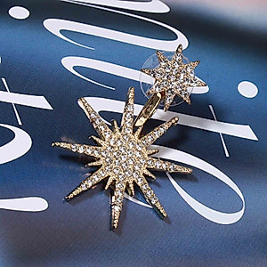 Yheakne Starburst Jacket Earrings Gold Rhinestone Sun Earrings Front Back Studs Earrings Boho Celestial Earrings Jewelry for Women and Girls Gifts (Gold)