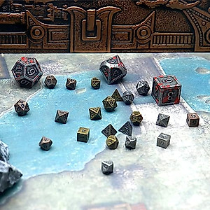 Haxtec Mini Dice Set Tiny Metal DND Dice Set with Dice Case Portable Antique Iron Metal Dice Set for Keychain