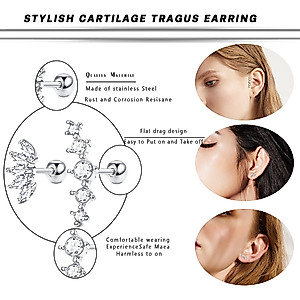 SAILIMUE 23Pairs Flat Back Earrings Hypoallergenic Surgical Steel Earrings for Women Men Hoop Stud Earrings Set Small Cartilage Earrings Tragus Daith Helix Earrings