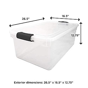 HOMZ Multipurpose 66 Quart Clear Storage Container Tote Bins with Secure Latching Lids for Home or Office Organization, (2 Pack)