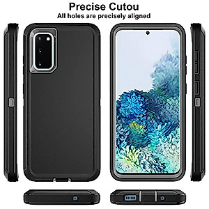 HONG-AMY for Samsung Galaxy S20 Case (NOT FIT Galaxy S20 FE/Plus/Ultra), with Self Healing Flexible TPU Screen Protector [2 Pack], 3 in 1 Heavy Duty Case for Samsung S20 5G (Black/Grey)