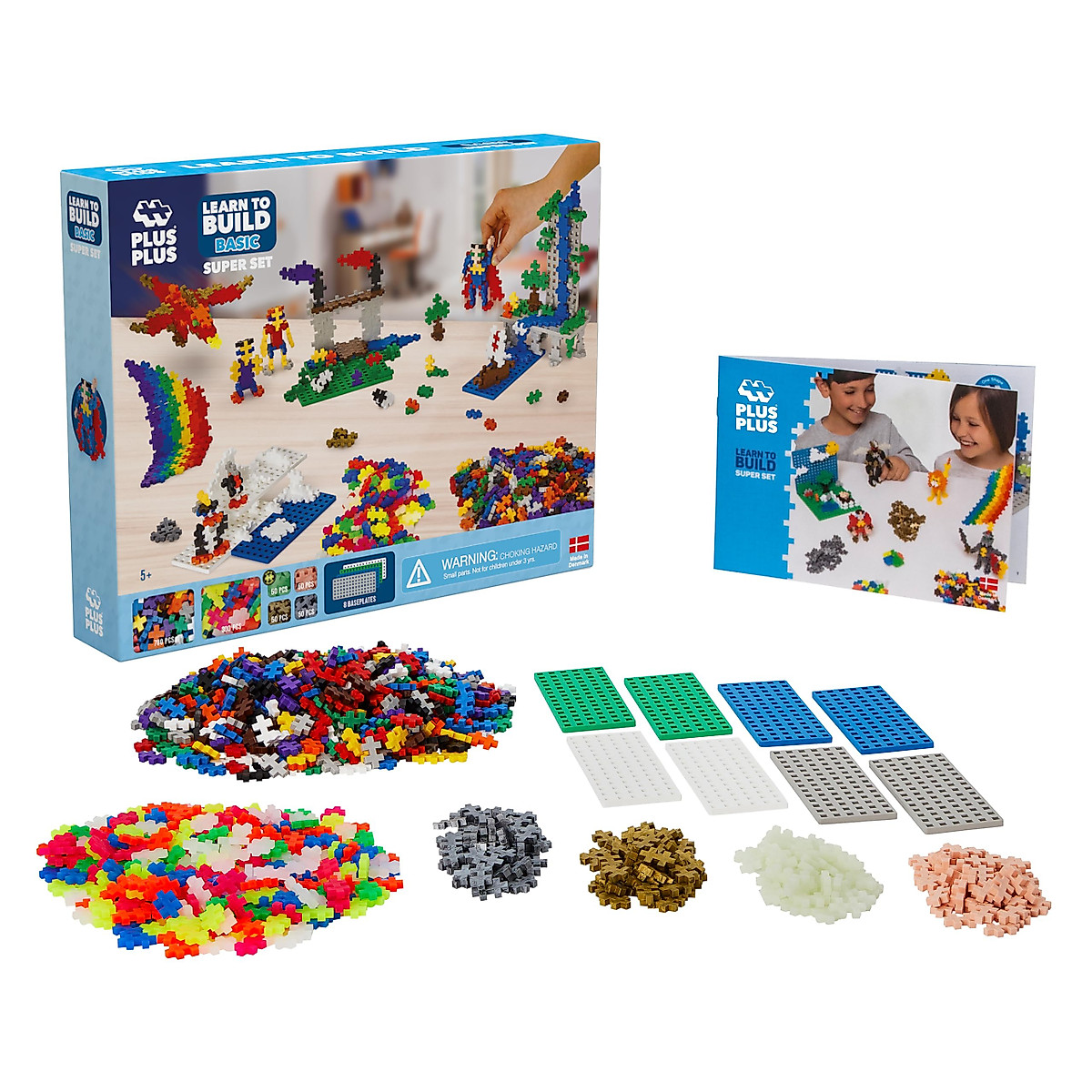 PLUS PLUS - Learn to Build Super Set - Basic Mix, 1,200 Pieces w/ 4 Baseplates - Construction Building Stem / Steam Toy, Interlocking Mini Puzzle Blocks for Kids