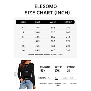 Elesomo Women Long Sleeve T Shirts Casual Fitted Crewneck Cotton Tee Tops, Black L