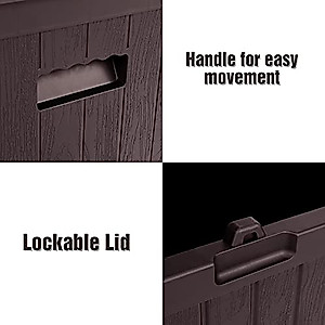 Volowoo 51Gallon Small Deck Box,Waterproof Plastic Lockable Indoor/Outdoor Storage Container and Seat for Patio Cushions and Gardening Tools,Store Items on Patio, Garage, Yard (Brown)