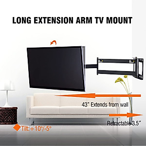 FORGING MOUNT Long Arm TV Wall Mount,Full Motion Wall Mount TV Bracket with 43" Extension Articulating Arm Universal TV Mount, Fits 26-65" Flat/Curve TVs/Monitors,Holds 99 lbs,Max VESA 400x400mm