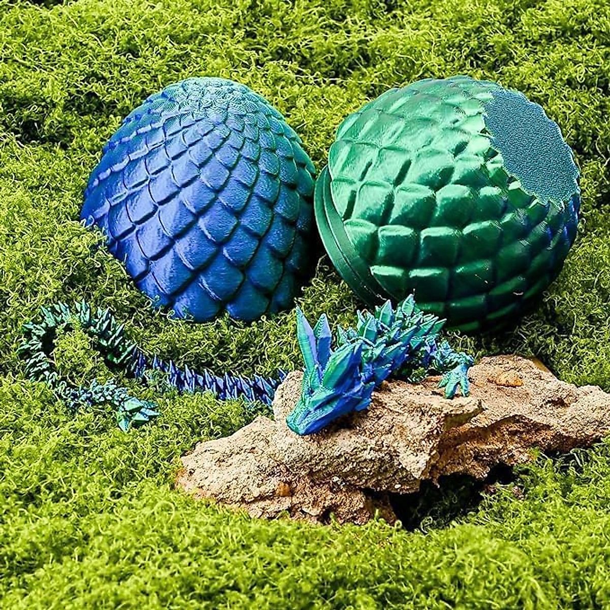 Dragon Egg 12In Dragon Toy 3D Printed Dragon Fidget Toys, 3D Printed Dragon Egg with Articulated Dragon Inside, Fidget Toys for Autism/ADHD, Easter Gifts(Bluegreen)