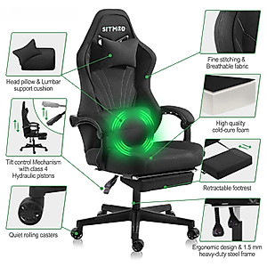 Gaming Chair,Big and Tall Gaming Chair with Footrest,Ergonomic Computer Chair,Fabric Office Chair with Lumbar Support,360 Degree Swivel and Height Adjustment,Video Gaming Chair for Adults-Black