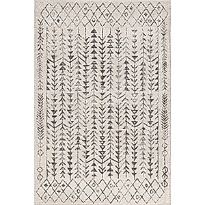 JONATHAN Y MOH210A-8 Ziri Moroccan Geometric Indoor Farmhouse Area-Rug Bohemian Minimalistic Easy-Cleaning Bedroom Kitchen Living Room Non Shedding, 8 X 10, Cream,Gray