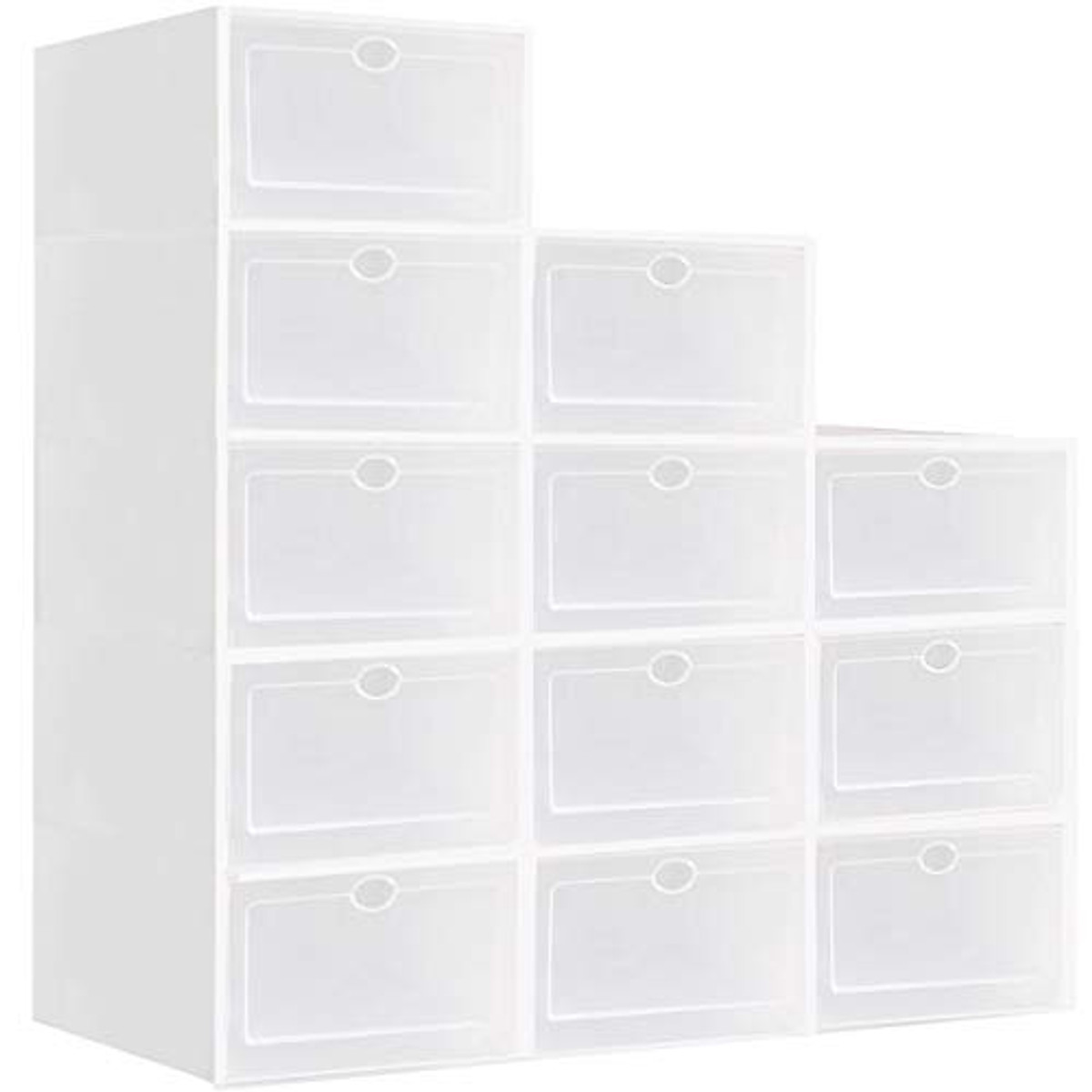 IRONLAND Stackable Shoe Storage Box, Foldable Clear Plastic Shoe Organizer 12 Pack, Need to be Assembled (Clear)