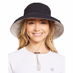 Solbari Holiday Sun Hat - UPF50+ Reversible, Foldable & Packable UV Sun Protection Hat with Full Coverage Brim and Adjustable Drawcord, Black/Beige, Small-Medium