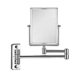 QiMH 3X Magnifying Wall Mounted Vanity Makeup Mirror | Rectangular 8x6 Inch with Extendable Arm | Polished Chrome Finish Double-Sided Swivel Mirror