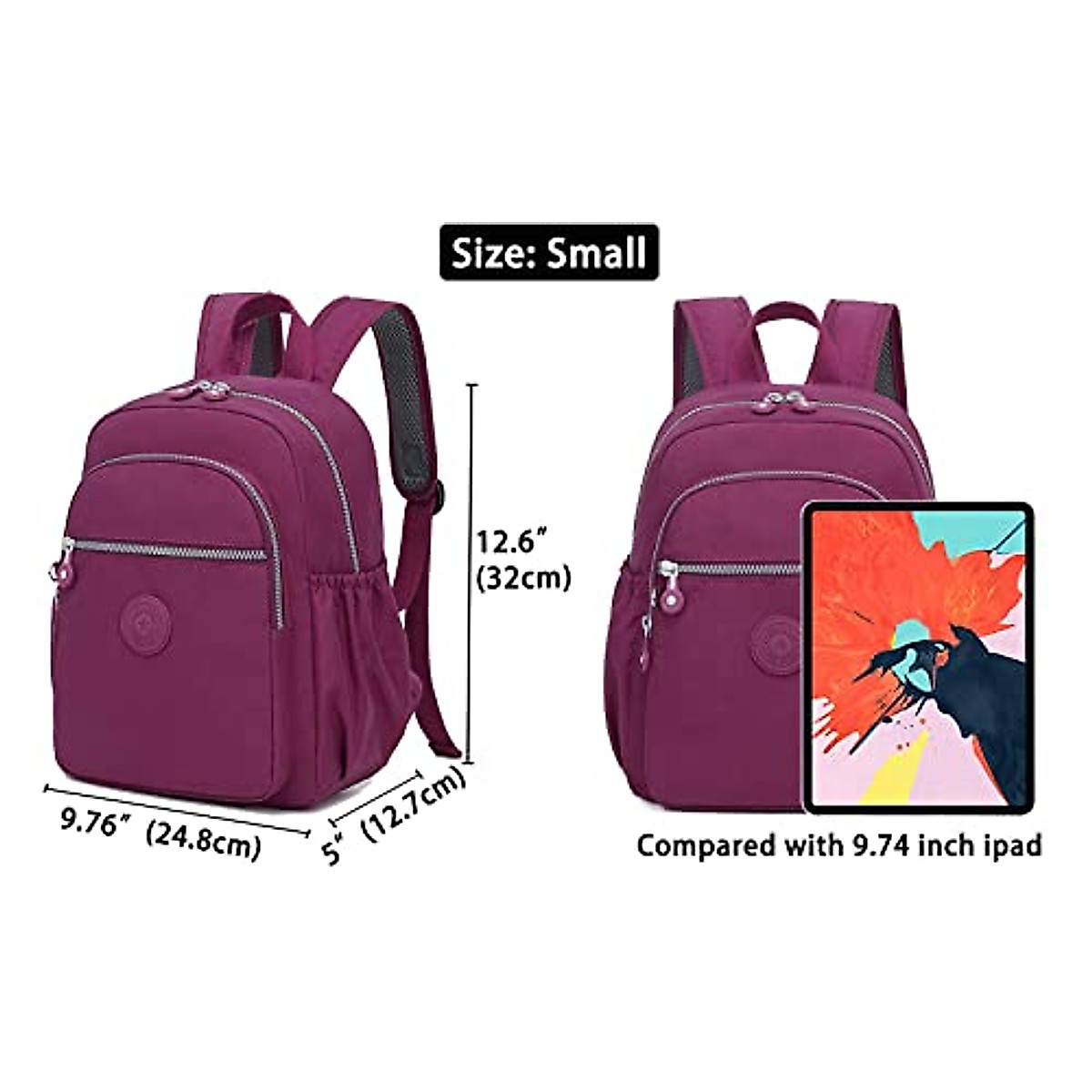 KAIERWOKE Small Nylon Backpack Mini Casual Lightweight Daypack Backpacks for Women (Light purple)