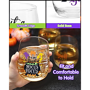 Halloween Witches Wine Glasses 4PCS Hocus Pocus Stemless Glass 12oz Gift Brew Sanderson Sisters Glass Tumbler for Ice Coffee Beer Beverages Funny Party Cup Favors Birthday Wedding Gifts Fall Peresnt