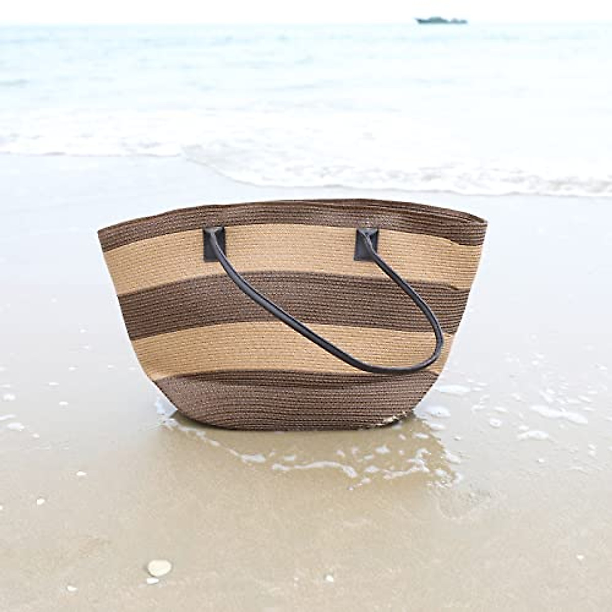We We Large Canvas Straw Beach bag Pool Bag Waterproof Beach Tote Bags for Women Travel Shoulder Handbag