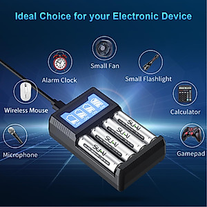 SUKAI 4 Bay AA AAA Battery Charger, USB High-Speed Charging, Independent Slot, for Ni-MH Ni-CD Rechargeable AA AAA Batteries, No Adapter