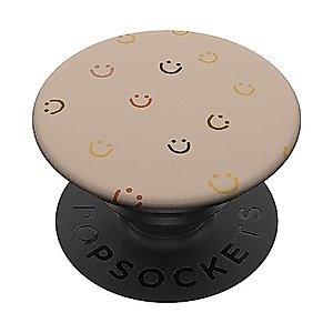 Smile Face Doodle Beige Brown 90s Y2K Aesthetic PopSockets Standard PopGrip