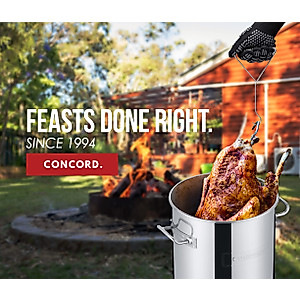 CONCORD Heavy Duty Stainless Steel Turkey Fryer Kit with Rack, Slicer, Hook, Thermometer, and heat proof gloves. Also great for Seafood Boil, Crawfish Boil, and more (Turkey Fryer Kit)