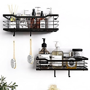 BTSD-home Shower Caddy Bathroom Organizer 2 Pack Rustproof Shower Shelf Rack Adhesive Shower Shelves with 4 Hooks, Stainless Steel No Drilling for Home Decor Bathroom Accessories Essentials