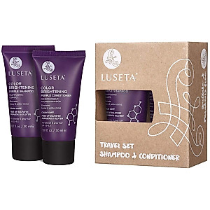 Luseta Color Brightening Purple Shampoo and Conditioner Travel Kit for Blonde and Gray Hair -Infused with Cocos Nucifera Oil to Help Nourish, Moisturize and Condition Hair, 2x1.01oz