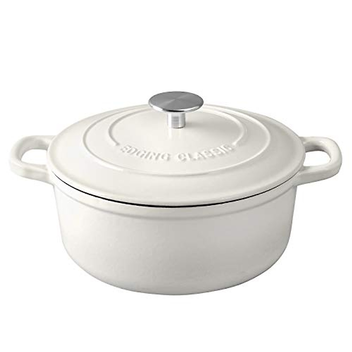 EDGING CASTING Cast Iron Dutch Oven With Lid Round Pot Enameled Covered, 7 Quart, White
