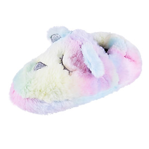 Jessica Simpson Girls Cute and Cozy Plush Slip On House Slippers with Memory Foam, Tie Dye, X-Large