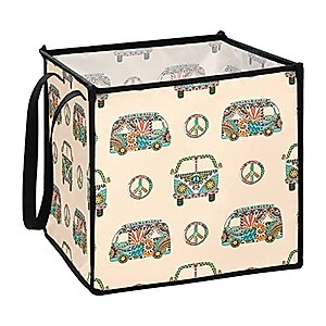 ALAZA Collapsible Storage Basket - Colorful Hippie Camper Bus Rotary Folding Storage Basket Container Organizer Bags - Large Clothes Hamper Tote with Carry Handles(229ya0a)