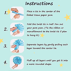 12 Pcs Tissue Pom Poms Kit, Tissue Paper Flowers for Birthday, Boy Baby Shower, Nursery, Graduation, Bachelorette Party Decoration (Blue Mix)