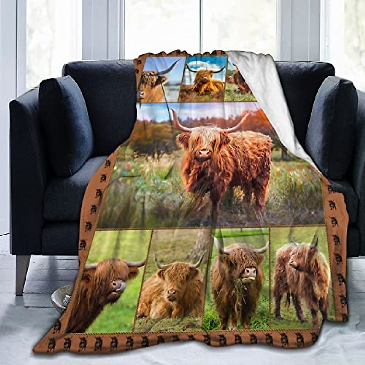 Highland Cow Throw Blanket Highland Cow Animal Plush Blanket Gifts for Girls Women Adults Highland Cattle Fleece Blanket Soft Cozy Warm Cow Blanket Decor for Couch Bed Dorm Sofa 40''X50''
