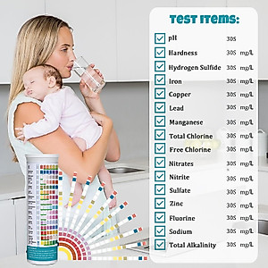 Water Testing Kits for Drinking Water, 125 Home Tap and Well Water Test Strips with Hardness, pH, Lead, Iron, Copper, Chlorine, and More