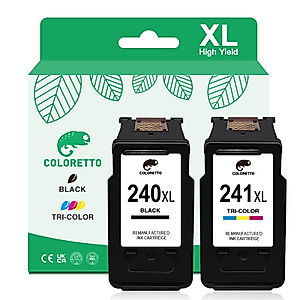 COLORETTO Remanufactured Printer Ink Cartridge Replacement for Canon PG-240XXL CL-241XL 240XL 240 241 XL Combo Pack to use with PIXMA MG3620 TS5120 MG2120 MG3520 MX452 MX512 (1 Black+1 Color)