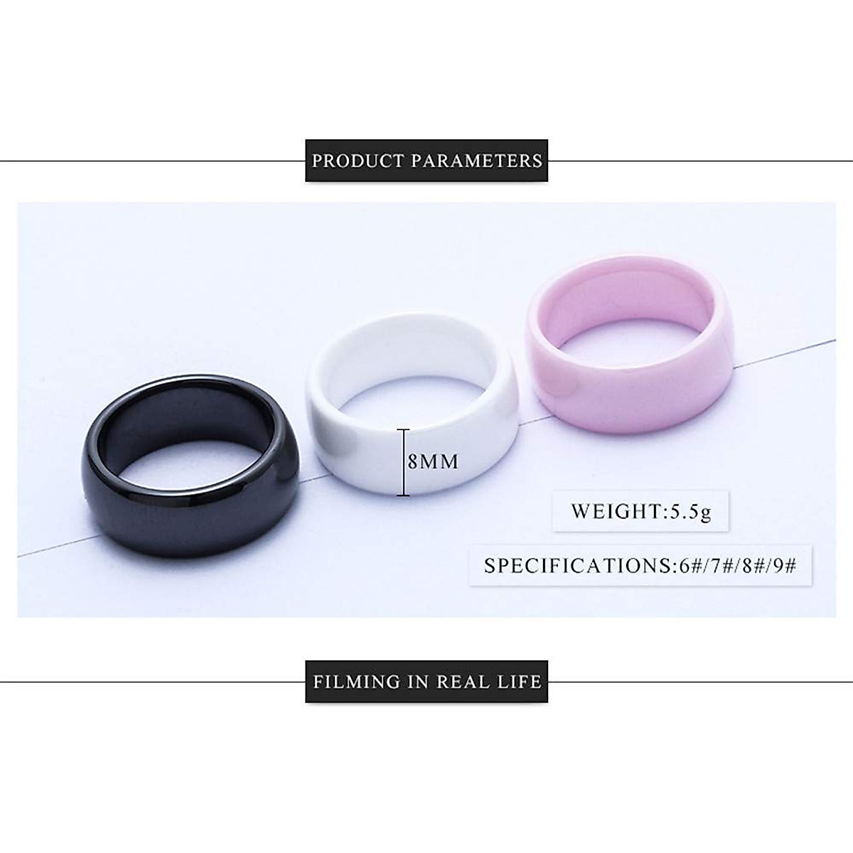 PAURO Women's Ceramic Jewelry High Polished Classic Design Engagement Wedding Band Ring Pink Size 9